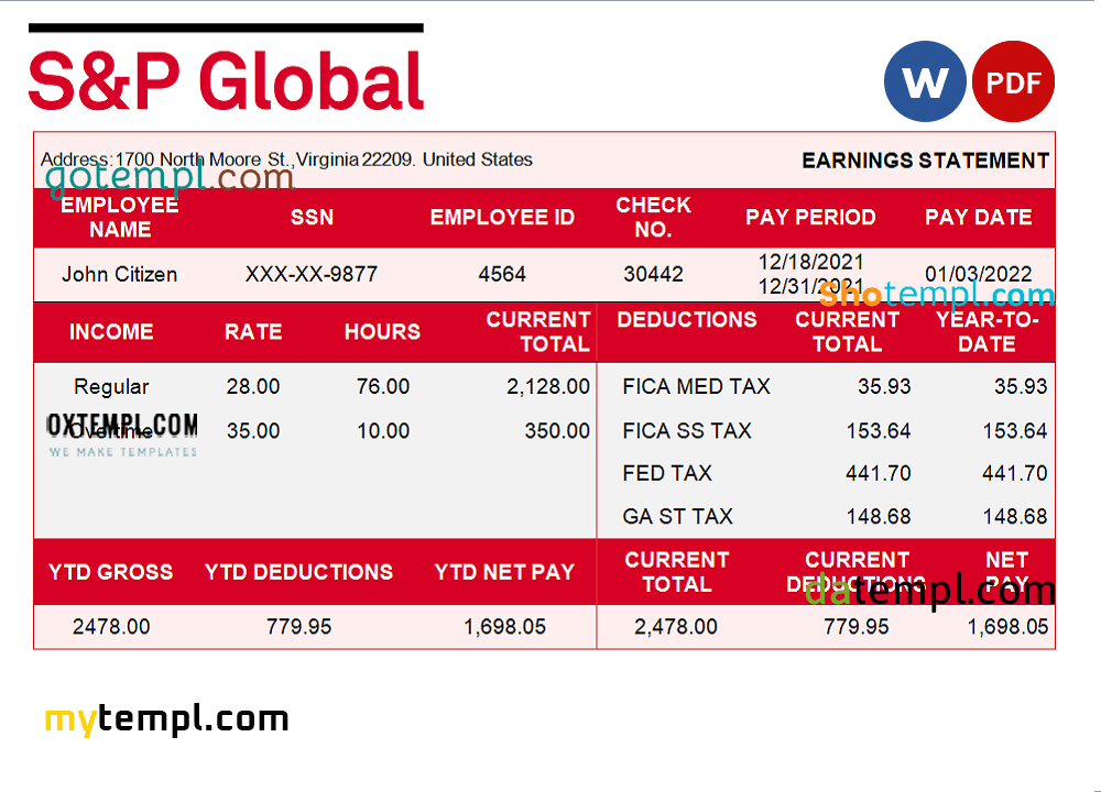 fake USA financial company earning statement download Word and PDF ...